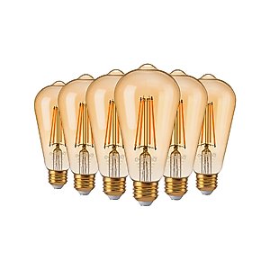 EDISHINE 6 Pack Vintage LED Edison Bulbs 8W Equivalent 60W, ST64 Dimmable Led Light Bulbs, 700LM 2200K Amber Warm Light E26, Decorative Antique LED Filament Bulbs for Home and Commercial, UL Listed