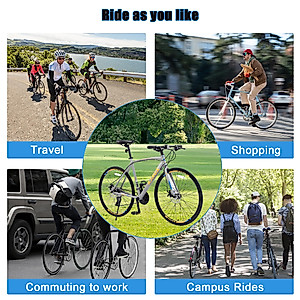 SUNDALY 700C Hybrid Road Bike 24 Speed, Double Disc Brakes, Aluminum Alloy Lightweight Frame, City Commuter Bike for Men/Women, Grey