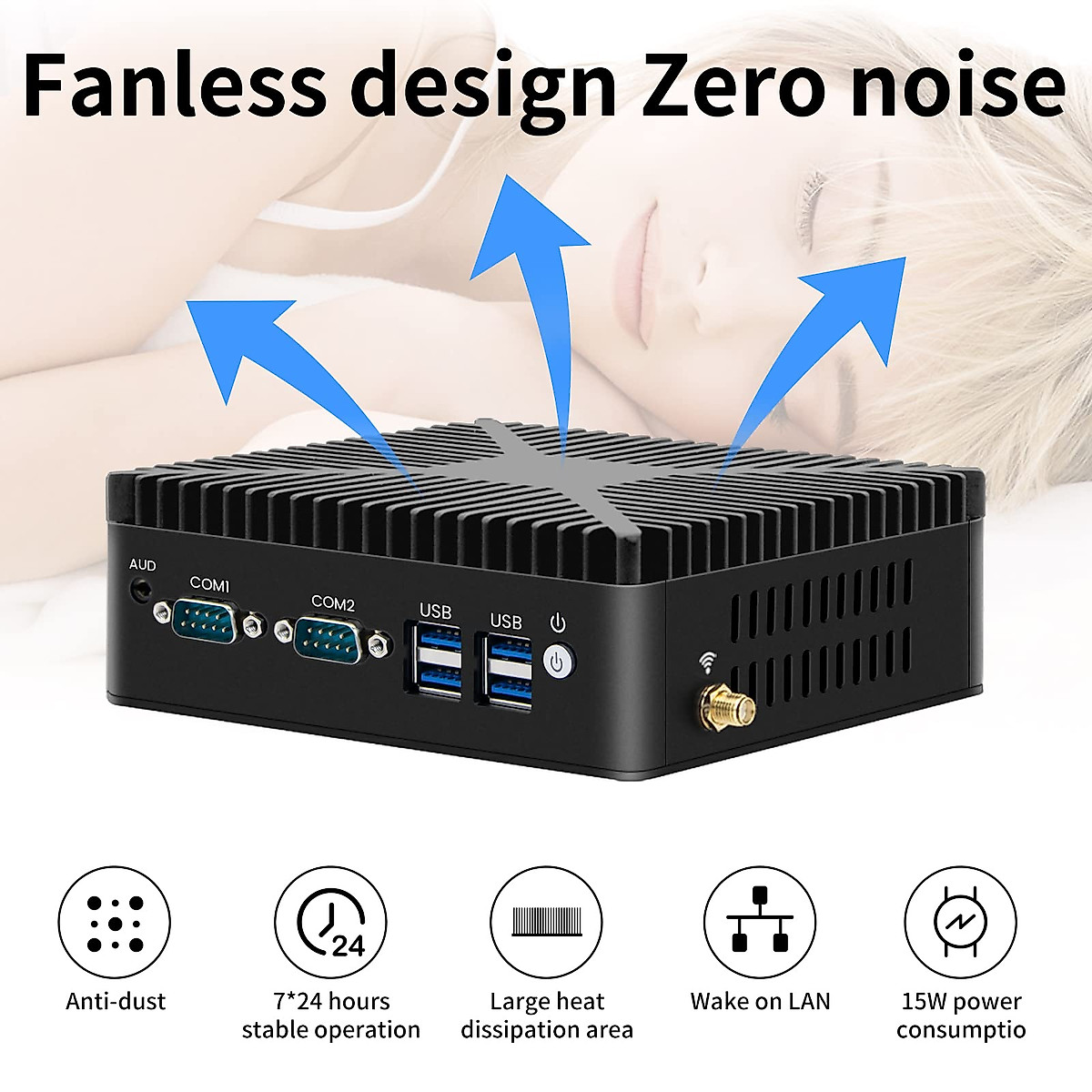 Kinupute Industrial Mini PC, Fanless Desktop Computer Celeron J1900 2.0-2.42GHz, Windows 10 Pro, 8GB RAM, 256GB SSD, 2xNICs, 2xCOM, HDMI/VGA Port, 2.4G+5G WiFi for Industry Office HTPC, Support Linux