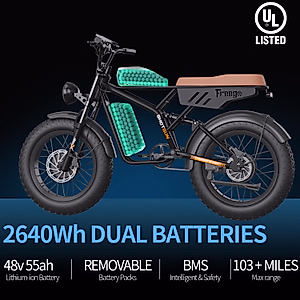 Freego Electric Bike for Adults, Dual Motor & Dual Battery, 2000W/48V/55Ah, 20"x4.0" Fat Tires Off Road Electric Bicycle with Removable Battery, 34MPH & 103 Miles Long Range E Bike UL Certified