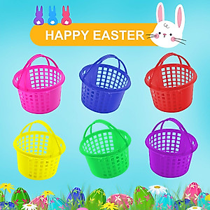 Evoio Easter Baskets, 24 Pack Plastic Easter Baskets Bulk for Egg Hunts Set, Easter Bucket Bags with 120g Easter Grass for Toddler Classroom Collecting Easter Eggs Party Favor