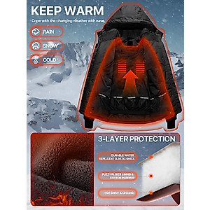 FREE SOLDIER Women's Waterproof Ski Snow Jacket Fleece Lined Warm Winter Rain Jacket with Hood Fully Taped Seams(Black,3XL)