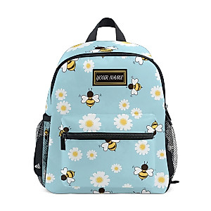 ODAWA Custom Daisy Flower Bee Cartoon Toddler Backpack, Personalized Backpack with Name/Text, Customization School Bag