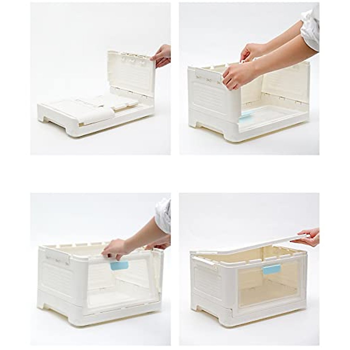 Radefasun Foldable Storage Bins with Lid and Clear Door and Weels Plastic Collapsible Storage Box Portable Stackable Grocery Toys Books Container Folding Storage Crate for Home or Car Trunk
