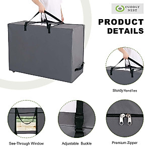 Cuddly Nest Rolling Folding Mattress Storage Bag - Heavy Duty Storage Container Fits for Tri-Fold Mattress Christmas Tree with 2 Wheels & Handles(Fits 6" QUEEN Mattress)