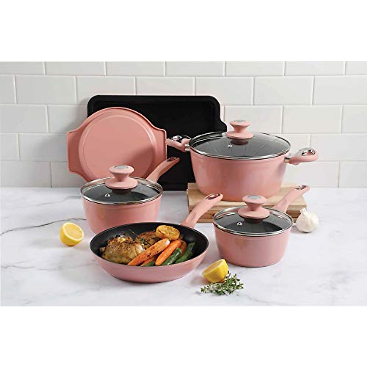 Oster Cookware Set, 12-Piece, Dusty Rose
