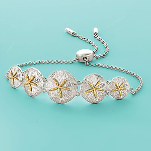 Ross-Simons Sterling Silver and 14kt Yellow Gold Sand Dollar Bolo Bracelet
