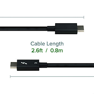 Plugable Thunderbolt 3 Cable 40Gbps Supports 100W (20V, 5A) Charging, 2.6ft / 80cm Thunderbolt-Certified USB C Compatible - Driverless