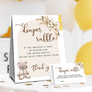 DYIRBIIY Bear Diaper Raffle Shower Game Cards - Boho Pampas Grass -1 Self-Standing Diaper Raffle Sign and 50 Diaper Raffle Tickets -(LBLK-004)