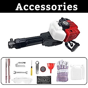 Gas Powered Demolition Jack Hammer 52 cc, JACKCHEN 2 Stroke Gasoline Concrete Breaker with 2 Chisels, 7000RPM and 55J, Designed For Heavy Concrete And Metalworking Projects