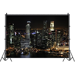 Laeacco 7x5ft Aerial View Famous Big City Backdrop for Photography Modern City Night View Background Skyscraper Urban Light Skyline Birthday Party Banner Online Live Broadcast Video Prop Photo Studio