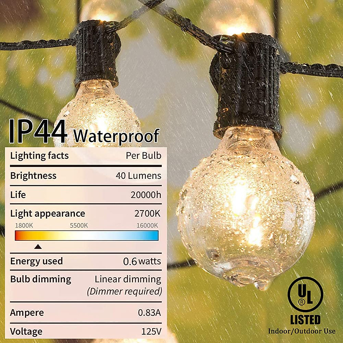 Pallerina LED Replacement Light Bulbs, Shatterproof Dimmable Globe Bulbs for Indoor Outdoor Patio Decor,0.6W Per Bulb,Warm White (G40 Clear Light Bulbs, 25 Pack)