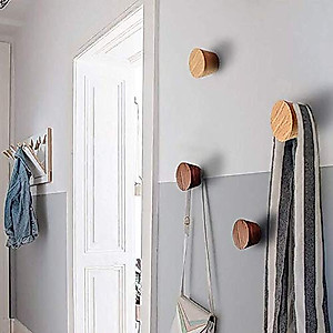 Wooden Coat Hook Dot Round Hangers, 5 Pack Natural Wall Mounted Clothes Scarf Hat and Bag Storage Hangers Towel Rack Bedroom Decoration, (2 Pack Large Size,3 Pack Small Size)