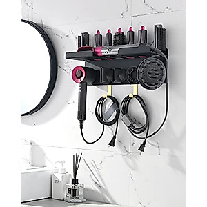 Storage Holder for Dyson Airwrap, Wall Mount Stand for Dyson Supersonic and Styler, Nail-Free Aluminum Alloy Hair Dryer Holder for Dyson, Organizer Rack for Bathroom Bedroom Hair Salon Barbershop