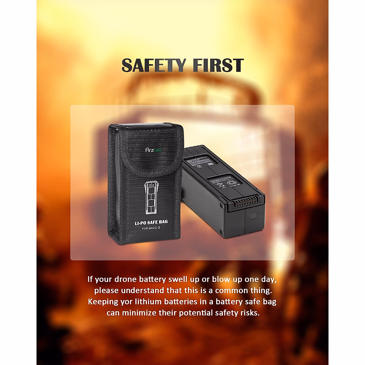 Arzroic Battery Safe Bag Fireproof Battery Protector/Case Accessories for DJI Mavic 3