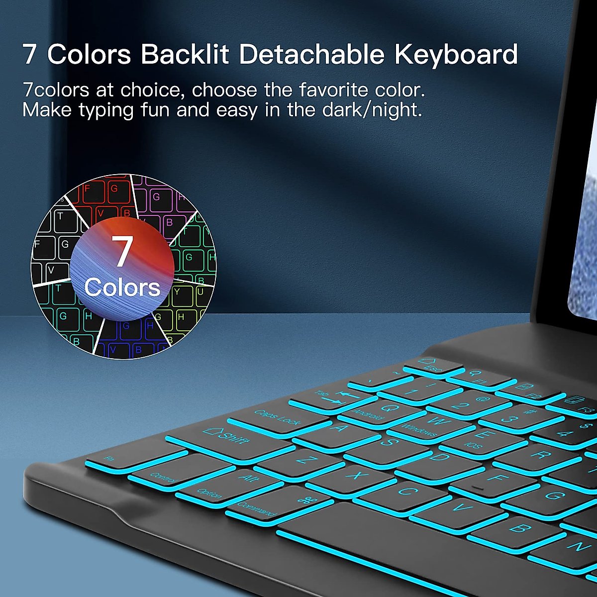 JUQITECH Backlit Keyboard Case for Samsung-Galaxy-Tab A8 10.5 2022 Smart Soft Case with Bluetooth Keyboard for Galaxy Tab A8 10.5" SM-X200/X205/X207 Detachable Wireless Keyboard Tablet Cover, Black