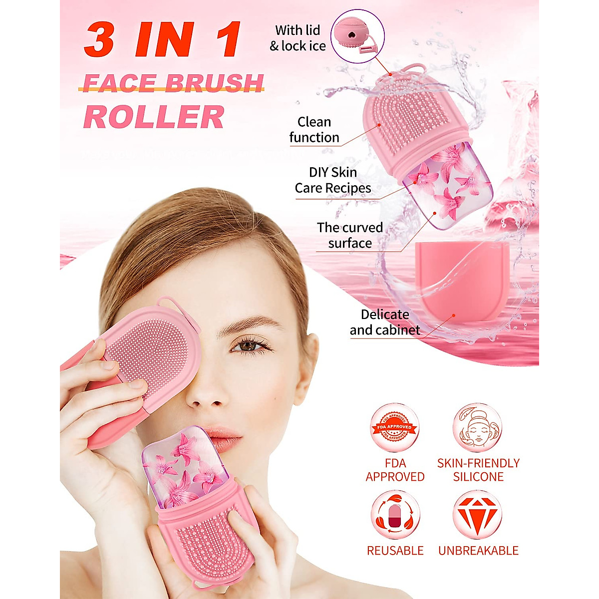 MYSEXY Ice Roller for Face & Eye, Beauty Facial Ice Rollers Ice Holder Mold Face Puffiness Relief Massage Skin Care Tools for Brighten Lubricate Shrink Pores Remove Fine Lines (Pink)