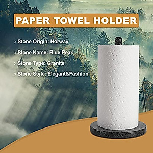 Koville Luxury Norwegian Granite Paper Towel Holder Countertop, Stone Rod Paper Towel Holder Stand for Kitchen Organization/Storage, Fit for Standard or Jumbo-Sized Rolls(Blue Pearl)