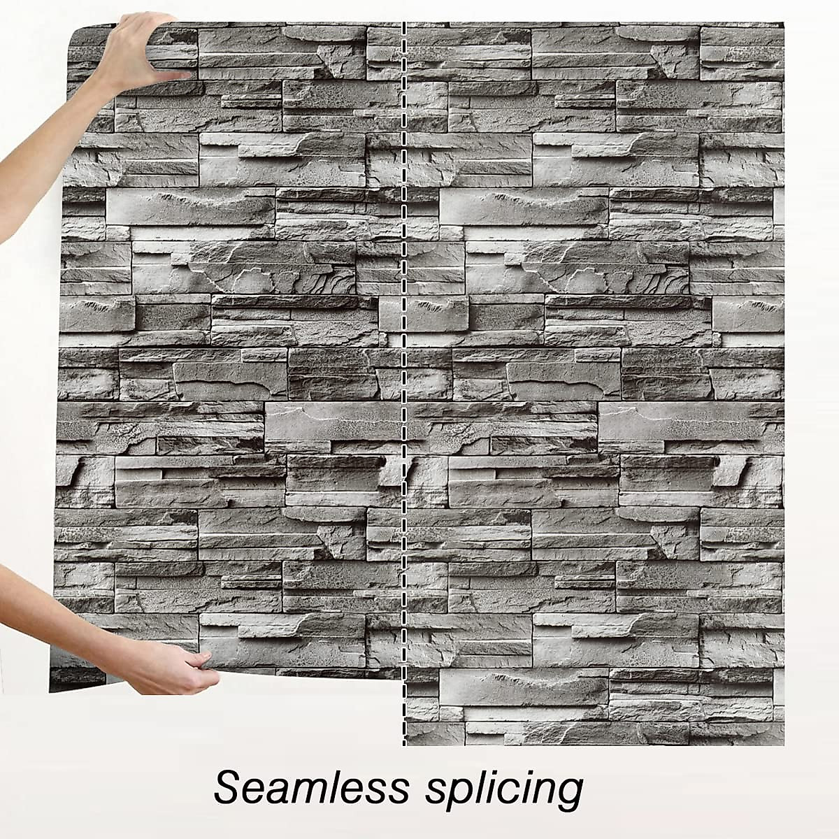 Jeweluck Stone Brick Wallpaper Peel and Stick Wallpaper 17.7inch×118.1inch Faux Stone Self Adhesive Wallpaper Kitchen Backsplash Gray Brick Contact Paper Stone Removable Wall Paper Decor Vinyl