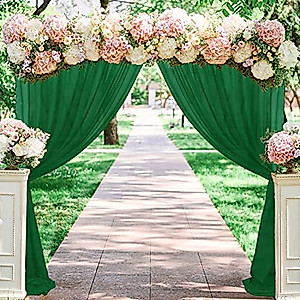 MODFUNS Emerald Green Curtains Backdrop 10x10FT 2 Panels Chiffon Fabric Curtain for Bridal Sheer Backdrop Curtains for Reception Prom Sheer Wedding Curtain Backdrop for Party Receprtion Window Drapes