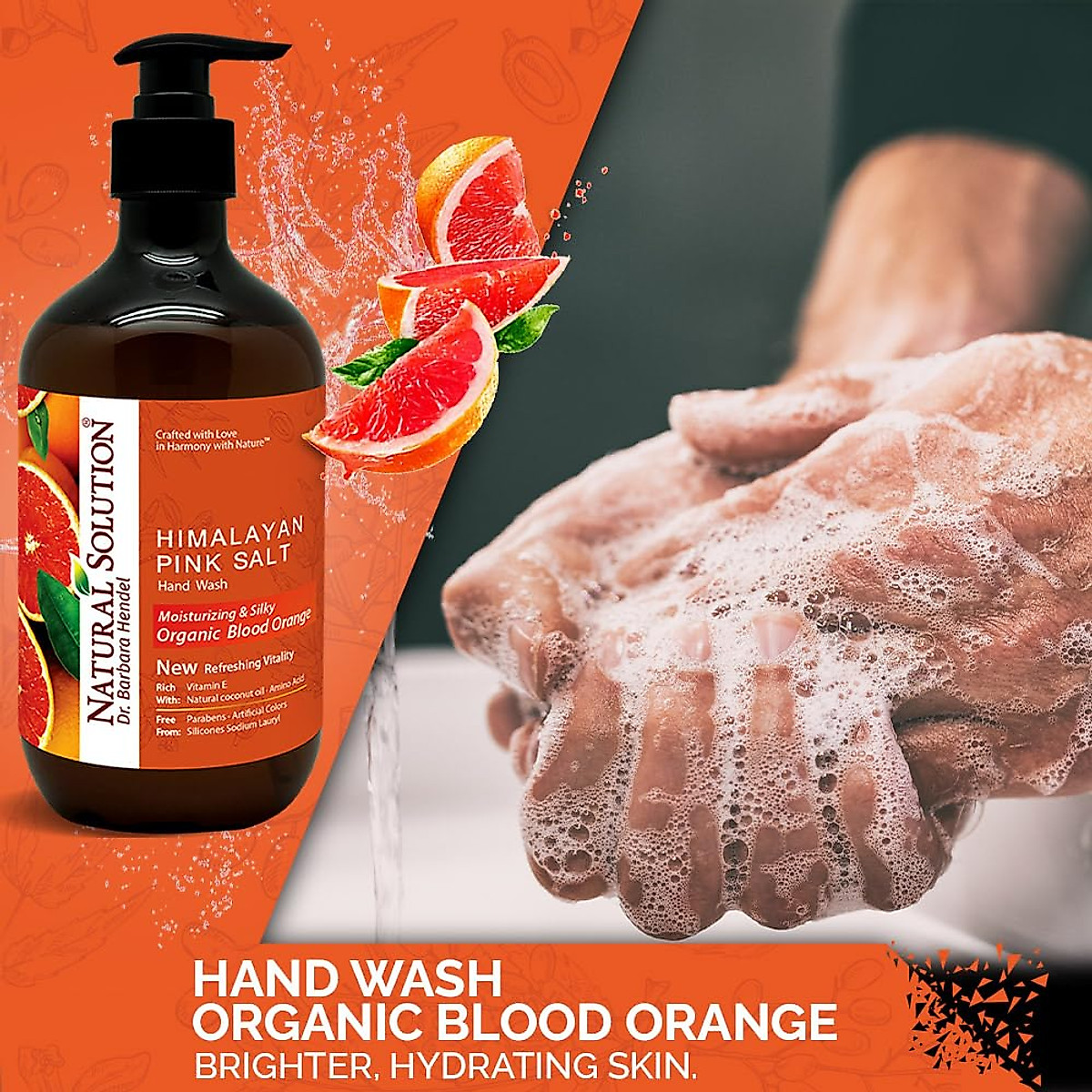 Natural Solution Hand Wash - Moisturizing Blood Orange & Himalayan Pink Salt Liquid Soap - 14 oz (Pack of 3) | Hydrating & Gentle Formula | Ideal for Daily Use