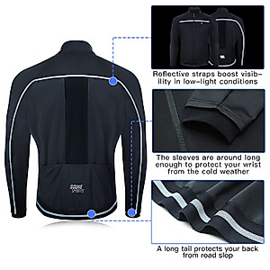 Souke Sports Men’s Winter Warm Cycling Jacket Windproof Running Water Resistant Thermal Breathable Softshell Windbreaker Reflective for Bike Riding Black（Black，Medium