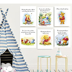 TinyMollo Winnie the Pooh Wall Decor – Unframed Set of 6 Prints, 8x10 Inch, Hand Painted Nursery Wall Decor for Boys and Girls, Kids, Baby’s Nursery Decor Playroom Classic Pooh Bear Friends Piglet