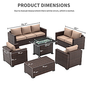 Amopatio Patio Furniture Set with Fire Pit Table, 6 Pieces Outdoor Sectional Sofa Wicker Patio Couch, 44" Fire Pit Conversation Sets with Storage Table, Waterproof Covers (Khaki)