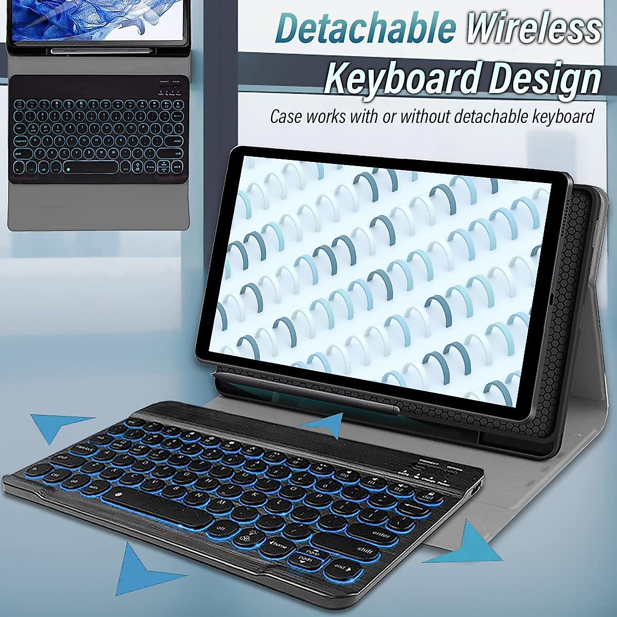 Backlit Keyboard Case for Samsung Galaxy Tab S8 2022/Tab S7 2020 11 inch(Model SM-X700/X706/T870/ T875/T876),Wineecy 7 Colors Light Detachable Wireless Keyboard & PU Folio Stand Pen Holder Cover,Black