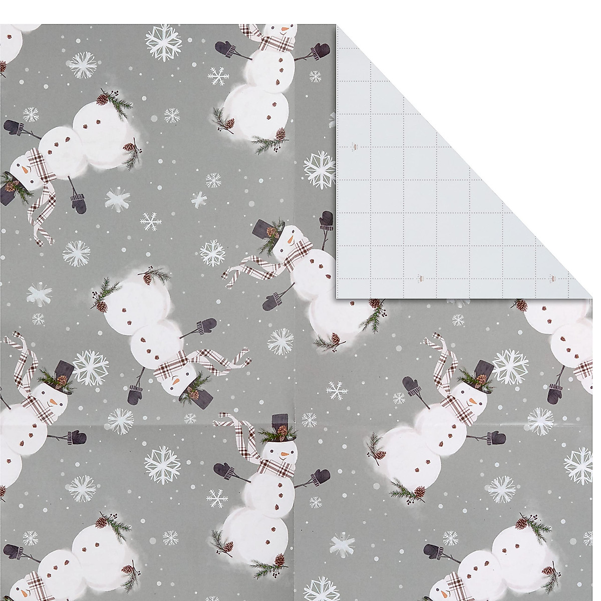 Hallmark Christmas Flat Wrapping Paper Sheets with Cutlines on Reverse (12 Folded Sheets with Sticker Gift Tags) Metallic Gold, Sage Green, Black, Rustic Snowmen, Snowflakes, Tis the Season"
