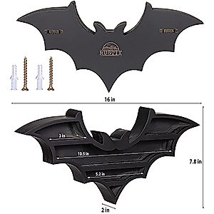 RUSTIX Black Vampire Bat Shelf - Crystal Holder for Spooky Horror Gothic Witchy Room Decor - Wall Mounted Hanging Floating Wooden Shelves for Goth Kitchen Bedroom or Bathroom