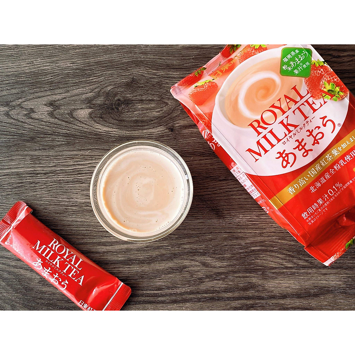 Royal Milk Tea Strawberry Flavor 10 Sticks x 2 Packs including stirring rod