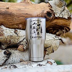Funny Camping Gift for Outdoorsmen - I'd Rather Be Camping Insulated Stainless Steel Tumbler w Lid, (30 Ounce) - Mug for Camper Travel, Fathers Day, Birthday, Coffee, Dad, Happy Camper, RV Accessories