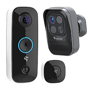 TOUCAN Wireless Video Doorbell with Chime and Wireless Pro Outdoor/Indoor Security Camera Bundle - Alexa & Google Enabled Bundle No Subscription Required