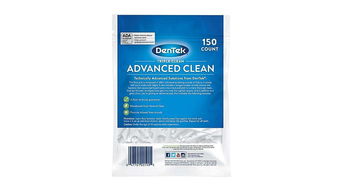 Dentek Triple Clean Floss Picks with Fluoride Coating - 150-Count Pack
