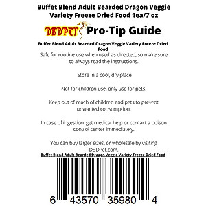 Fluker's Buffet Blend Adult Bearded Dragon Veggie Variety Diet 7oz - Includes Attached DBDPet Pro-Tip Guide