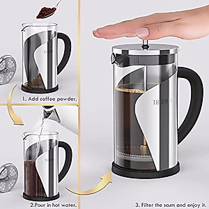 TBGENIUS French Press Coffee Maker 2-4 Cups, 21oz Coffee Press Perfect for Coffee Lover Gifts Morning Coffee, 4 Level Filtration, Stainless Steel Housing - Brews Milk Froth and Tea - 600ml