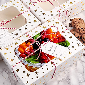 CHOUNYEE 24 PCS Christmas Cookie Boxes for Gift Giving, 9x6x3 Golden Star Christmas Treat Boxes with Window, Auto-Up Holiday Cookie Boxes,Baking Goods Packaging Box for Desserts, Mini Cake, Donuts