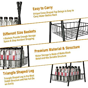 ETELI Water Bottle Organizer Storage 4 Tier Metal Drink Beverage Organizer Free Standing Triangular Water Bottle Rack Stand Holder Shelf for Kitchen Pantry, Black