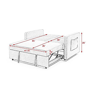 3 in 1 Convertible Loveseat Sofa with Pull-Out Sleeper&Adjsutable Backrest,Multi-Functional Folding Recliner Accent Futon Sofá Chair,Upholstered Lounge Chaise Couch Armchair for Living Room