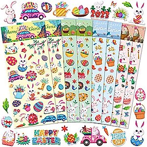 Easter Puffy Stickers for Kids, 180Pcs Cute Easter 3D Stickers for Scrapbooking DIY Phone Diary, Including Rabbit, Egg, Carrots, Chicke and More