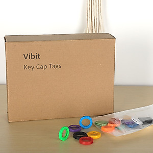 Vibit 16 Pack Key Caps Covers Tags Set Plastic Key Identifier Coding Rings in 8 Assorted Colors, 2 Styles