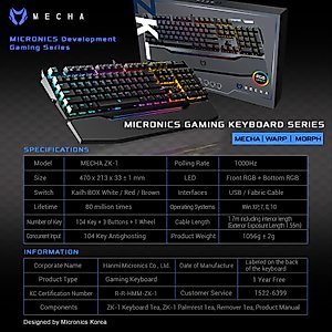 WIZMAX Keyboard ZK1 Professional Wired Mechanical Gaming Keyboard, Kailh Box Linear Switches, RGB, Detachable Magnetic Palm Rest, Multimedia Keys, Volume Control Wheel, Aluminum Top (104 Keys, Black)