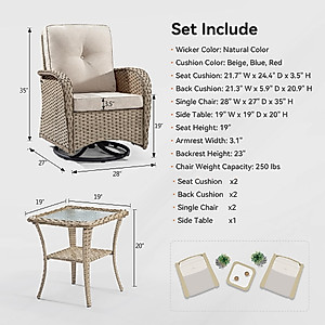 MeetLeisure Patio Swivel Glider Wicker Chairs - Outdoor Swivel Rocking Chairs Set of 4 with 2 Wicker Side Tables, Patio Swivel Rocker Chair 6 Piece Patio Furniture Sets(Natural Color/Beige)