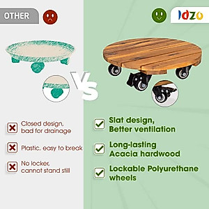 Idzo 2pack Wood Plant Caddy With Wheels Heavy Duty, 264 Lbs Capacity, 12 Inch Acacia Hardwood Plant Dolly, Plant Stand with 360° Lockable Wheels for Plant Pots, Heavy Objects Hauling - Natural Wood