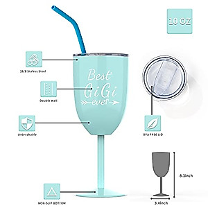 Gigi Gifts for Grandma Mimi Gifts-Gigi Gifts for Mothers Day Christmas-Soon to Be Grandma Gifts New Grandma Gifts Worlds Best Grandma Best Gigi Ever Stainless Steel Wine Glasses (10oz Light Blue)