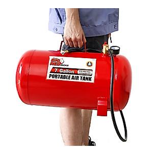 BIG RED T88007-1 Torin Horizontal Portable Air Storage Tank with 36 "Hose and Pressure Gauge, Capacity 7 Gallons, Red