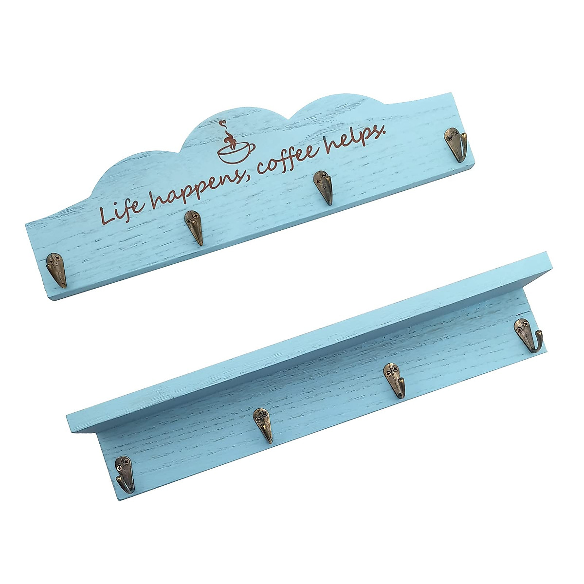 Ismosm Coffee Cup Holder 2 Pcs Kitchen Wall Decor Coffee Mug Holder with 8 Sturdy Hooks Mug Rack for Farmhouse Kitchen Decorations, Coffee Station, Office Decor, Mug Organizer, Mug Display (Brown)