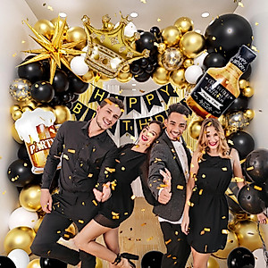 107pcs Black Gold Birthday Party Decorations with Happy Birthday Banner Foil Balloons for 16th 18th 21st 22th 32th 40th 50th 60th Birthday Decorations for Men