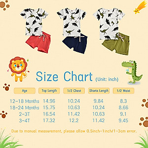 2T Boys Clothes Toddler Boys Summer Outfits Dinosaur T-Shirt & Shorts Set 2 Piece，Green Dino 2-3T/90cm